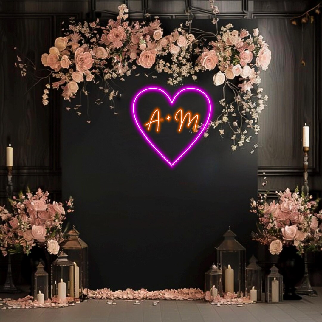 Wedding Initials Neon Sign, Custom Wedding Heart With Initials, Heart ...