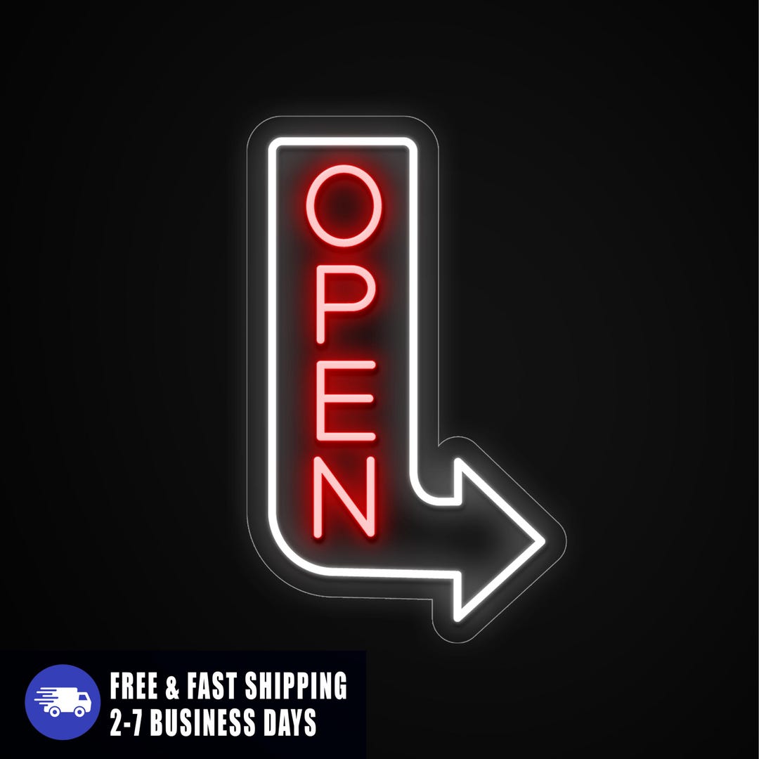 Open Neon Sign With Arrow, Vertical Led Sign, Outdoor Open Sign, Bar ...