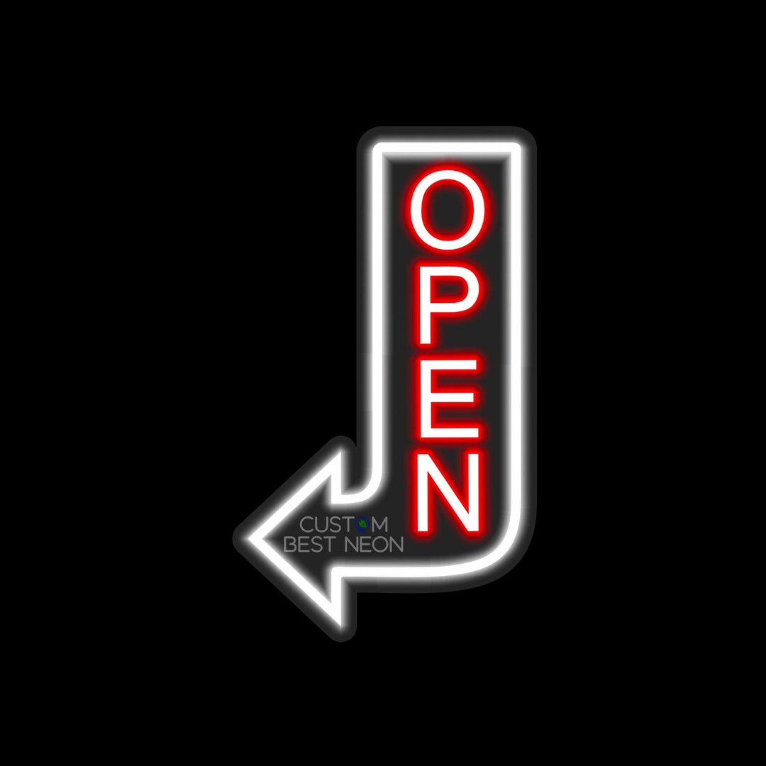 Vertical Open Neon Signage With Arrow for Business, Outdoor Open Sign ...