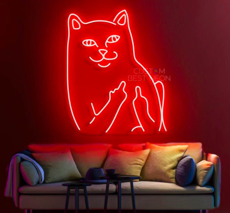 Sneaky Cat Neon Sign Led, Custom Kitten Neon Sign, Fun LED Lights Wall ...