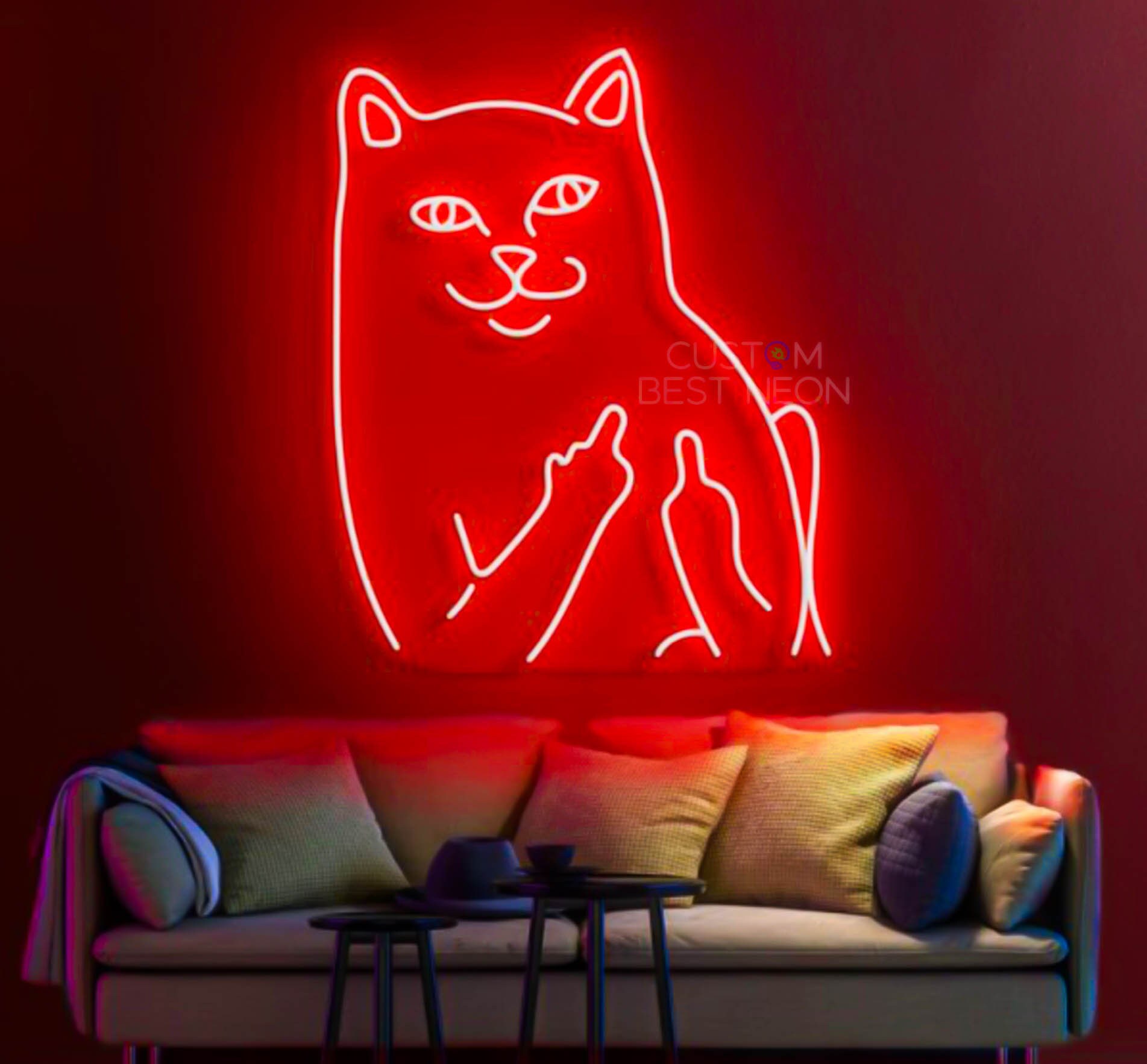 Custom Middle Finger Cat Neon Sign, Birdie Cat LED Sign, Middle Finger ...