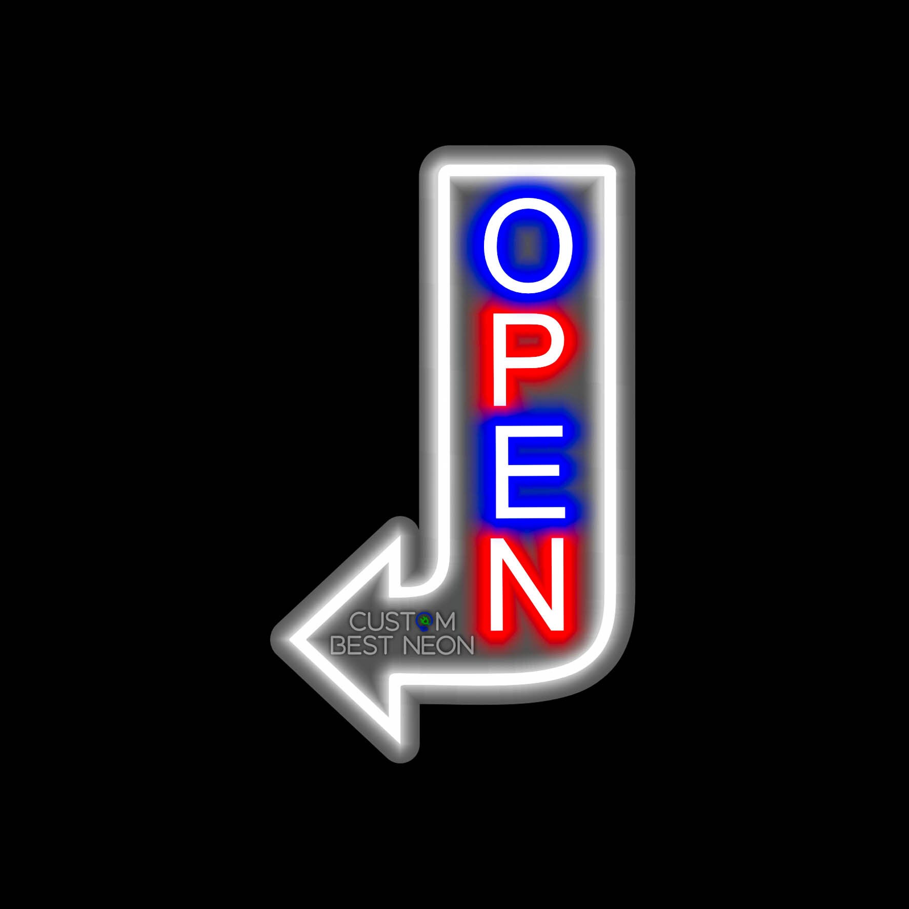Vertical Open Neon Sign With Arrow for Business, Barbershop Outdoor ...