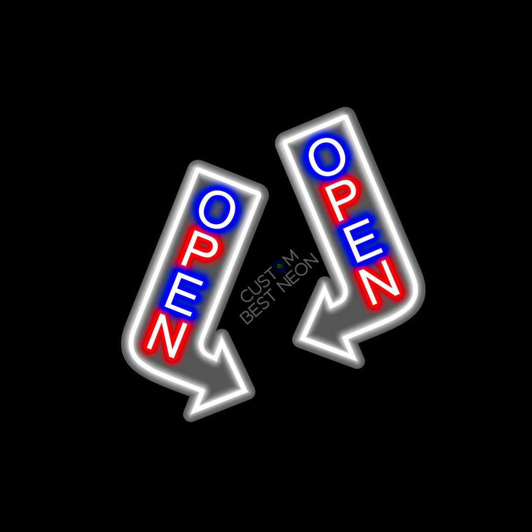 Vertical Open Neon Sign With Arrow for Business, Outdoor Barbershop ...