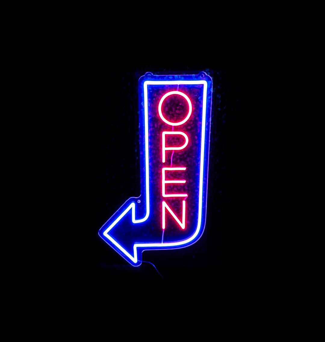 Vertical Open Neon Sign With Arrow for Business, Outdoor Open Sign Bar ...