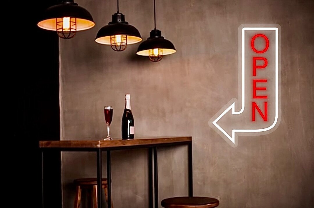 Vertical Open Neon Sign With Arrow for Business Outdoor Open - Etsy