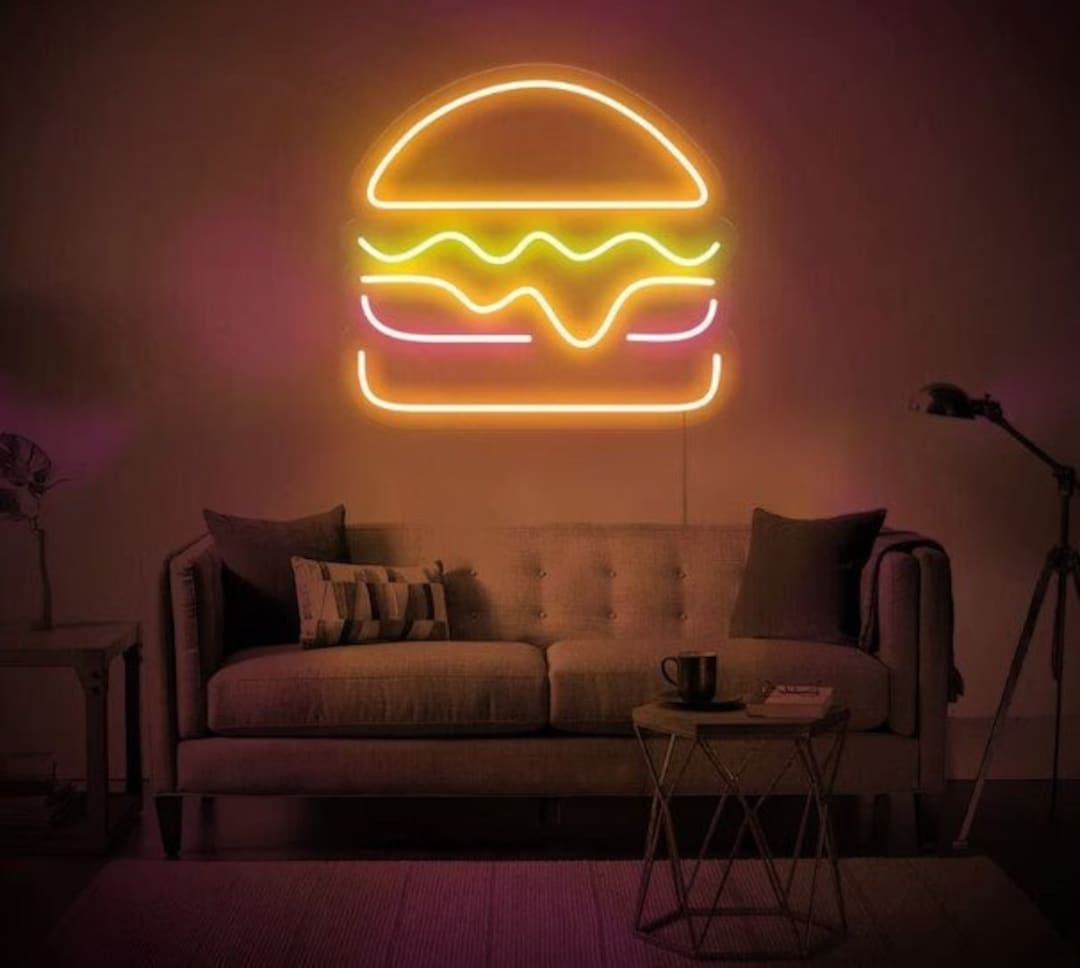 Burger Neon Outdoor Business Sign, Hamburger Custom LED Dimmable ...