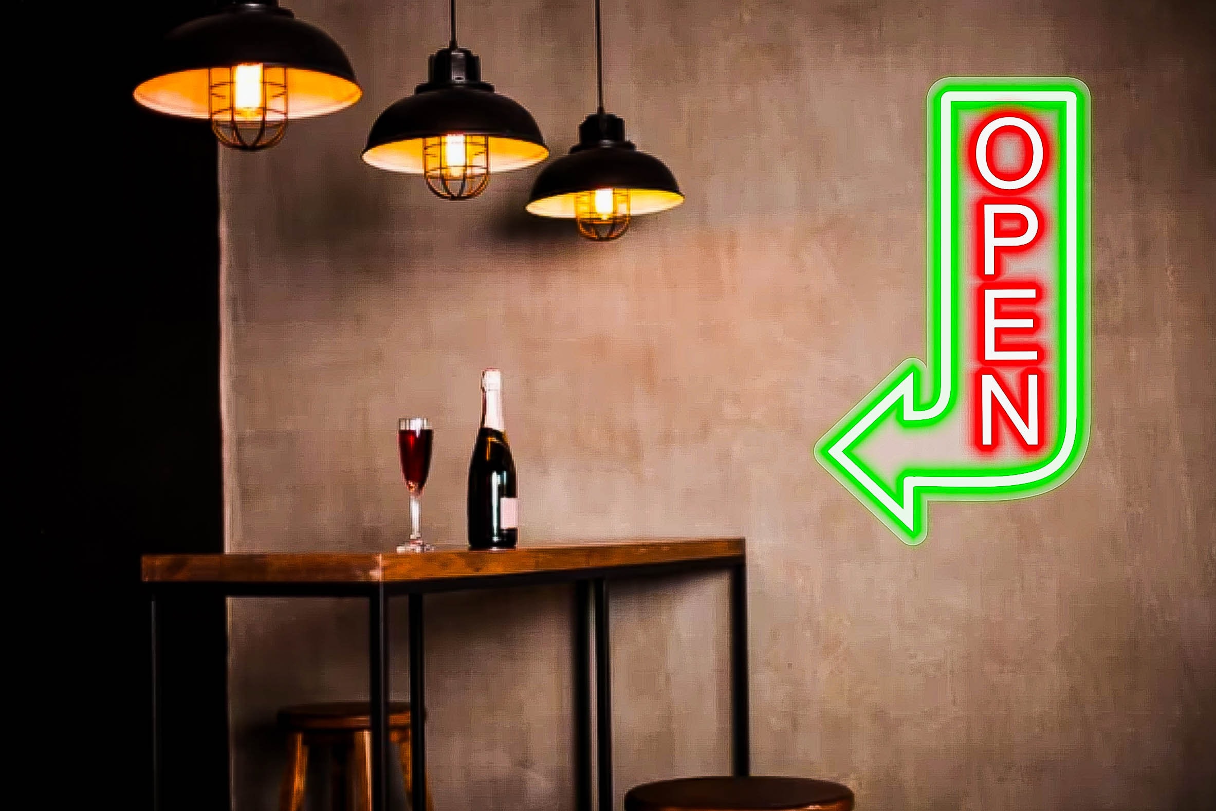 Vertical Open Neon Sign With Arrow for Business, Outdoor Open Sign Bar ...