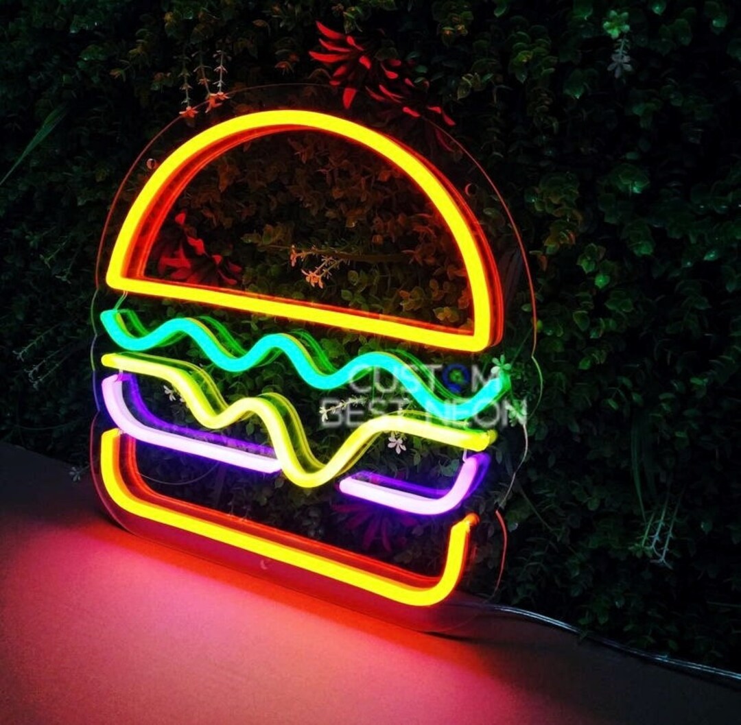 LED Burger Neon Sign, Cheeseburger Sign, Custom Neon Sign, Restaurant ...