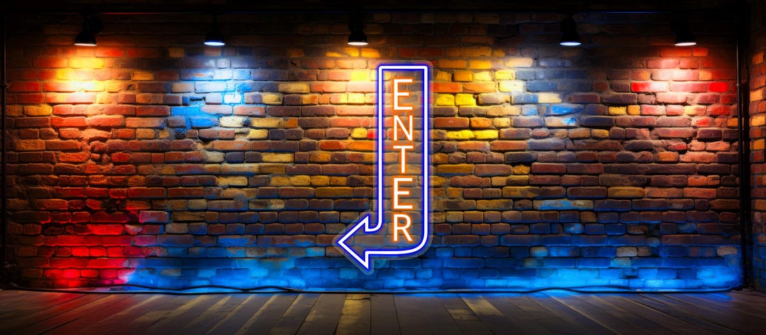 Vertical Enter Neon Sign With Arrow for Business, Outdoor Bar ...