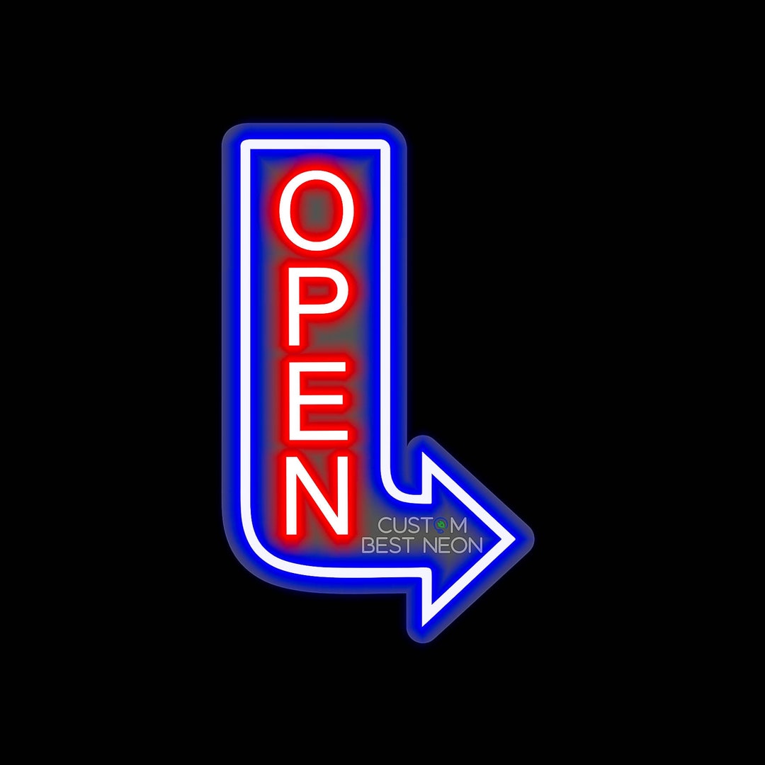 Waterproof Neon Outdoor Vertical Arrow Open Sign, Custom Shop Sign Neon ...