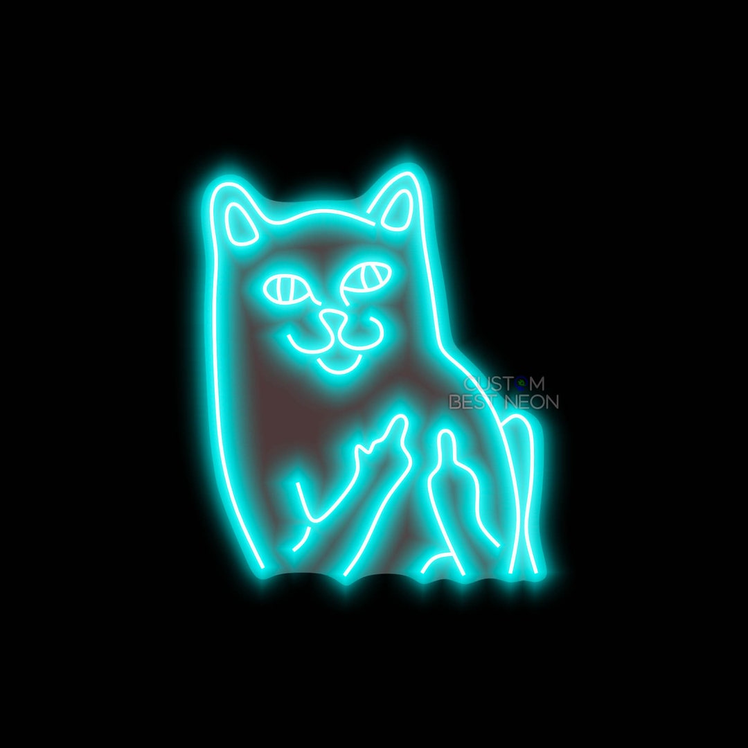 Rude Cat Neon Sign Funny Middle Finger Kitty Wall Decor, Bad Cat ...