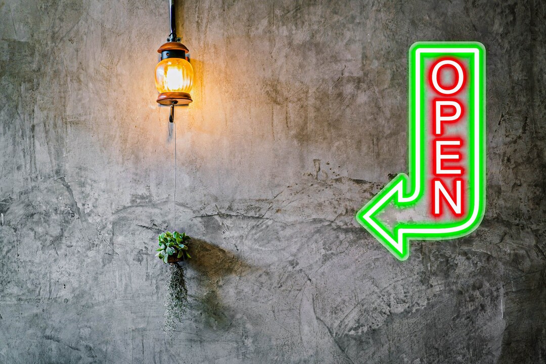 Vertical Neon Open Sign With Arrow for Bars, Shops, and Business ...