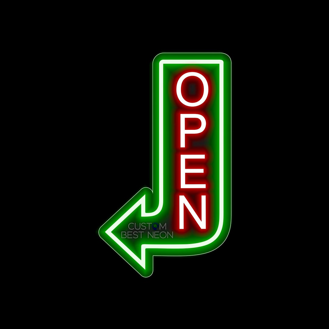 Vertical Open Neon Sign With Arrow for Business Outdoor Open - Etsy
