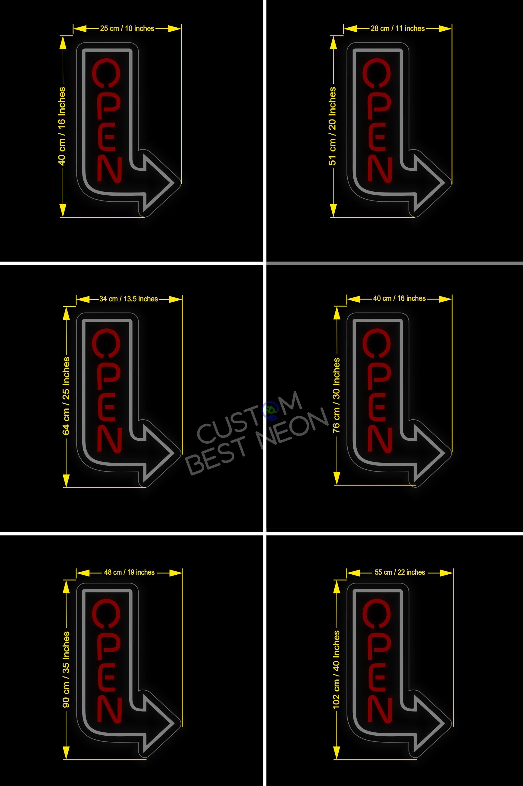 Vertical Open Neon Sign With Arrow for Business Outdoor Open - Etsy