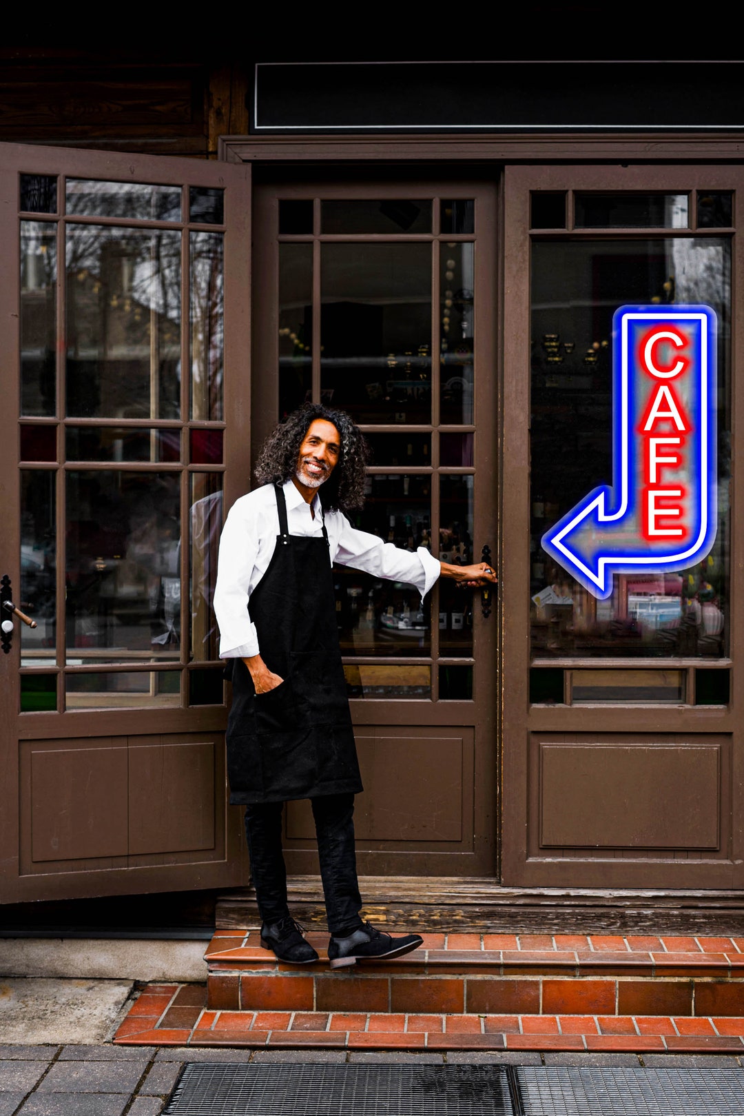 LED OPEN CAFE Neon Sign for Business Store Modern Vertical Sign With ...