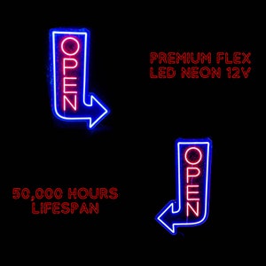 Vertical Open Neon Sign With Arrow for Business, Outdoor Open Sign Bar ...