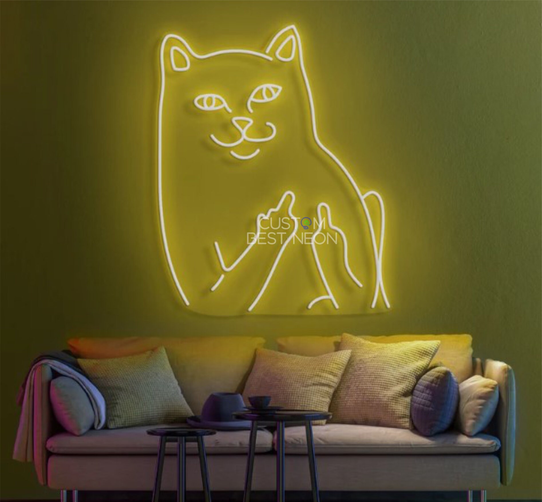 Customized Led Pink Cat Neon Sign Bedroom Custom Neon Sign Etsy