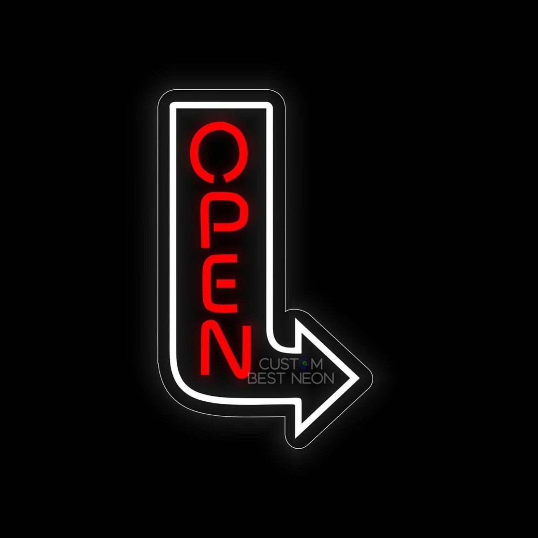 Vertical Open Neon Sign With Arrow for Business Outdoor Open - Etsy