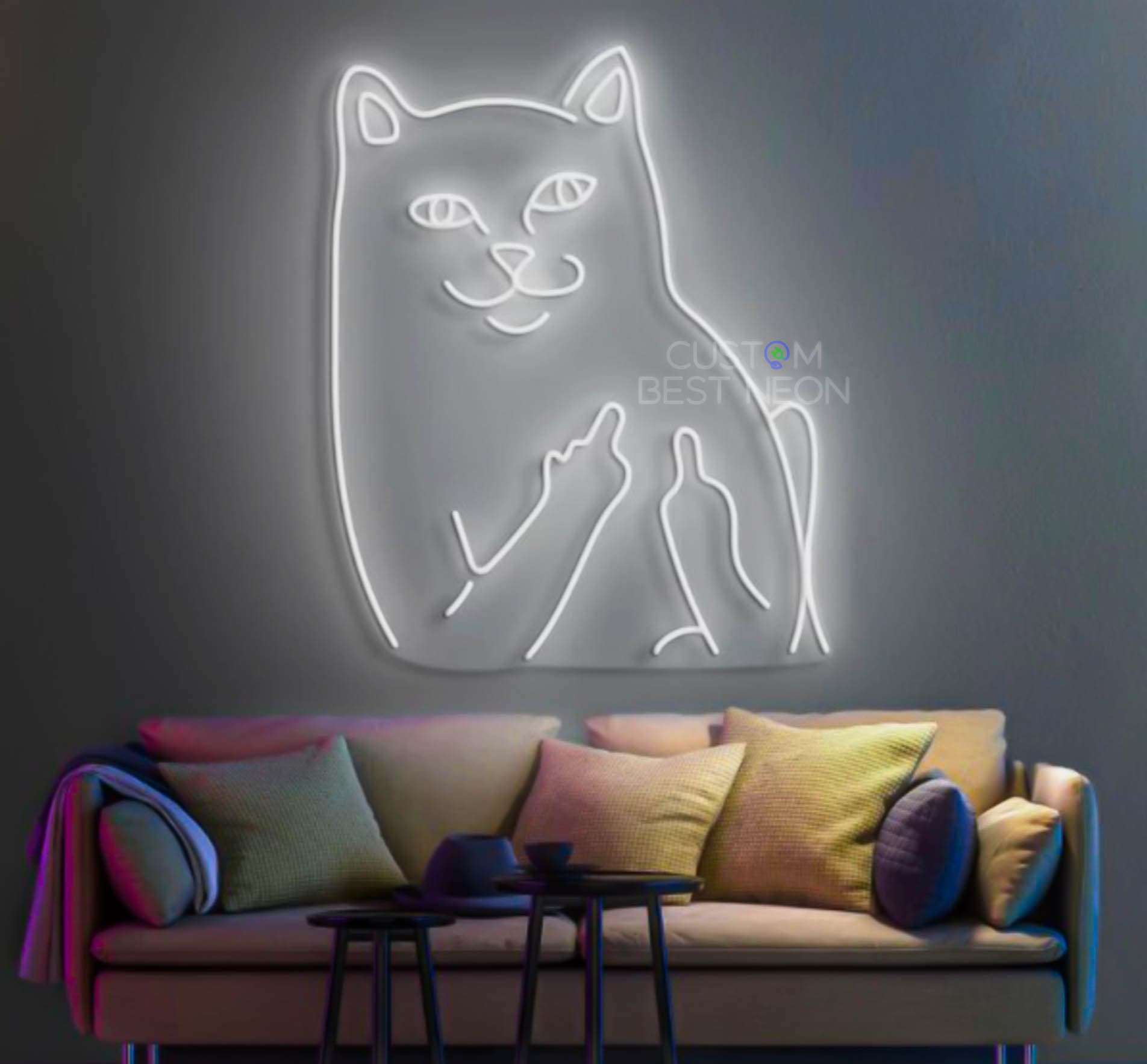 Custom Middle Finger Cat Neon Sign, Birdie Cat LED Sign, Middle Finger ...