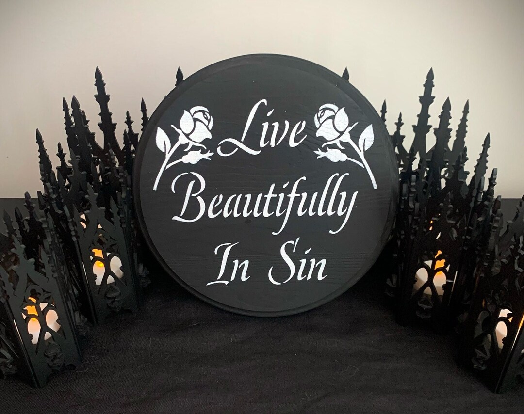 Live Beautifully in Sin Sign, Gothic Wall Art, Goth Decor, Home Decor ...