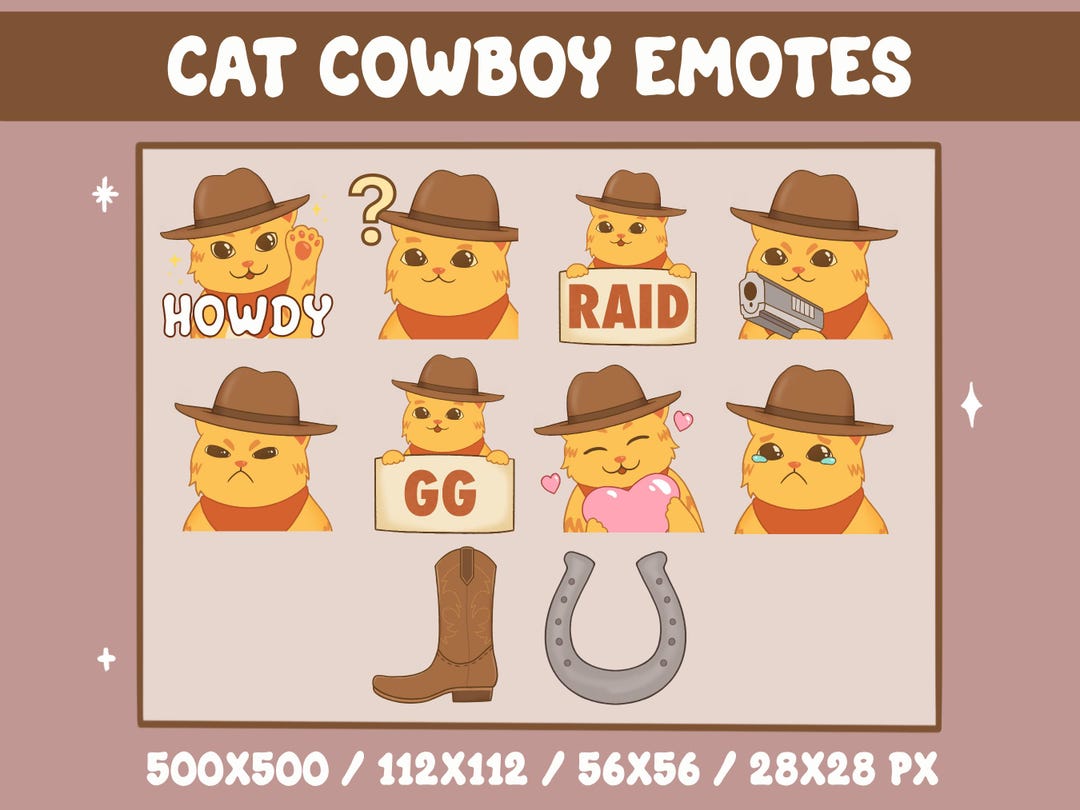 Cowboy Cat Emote Bundle Cute Wild West Set for Twitch and Discord ...