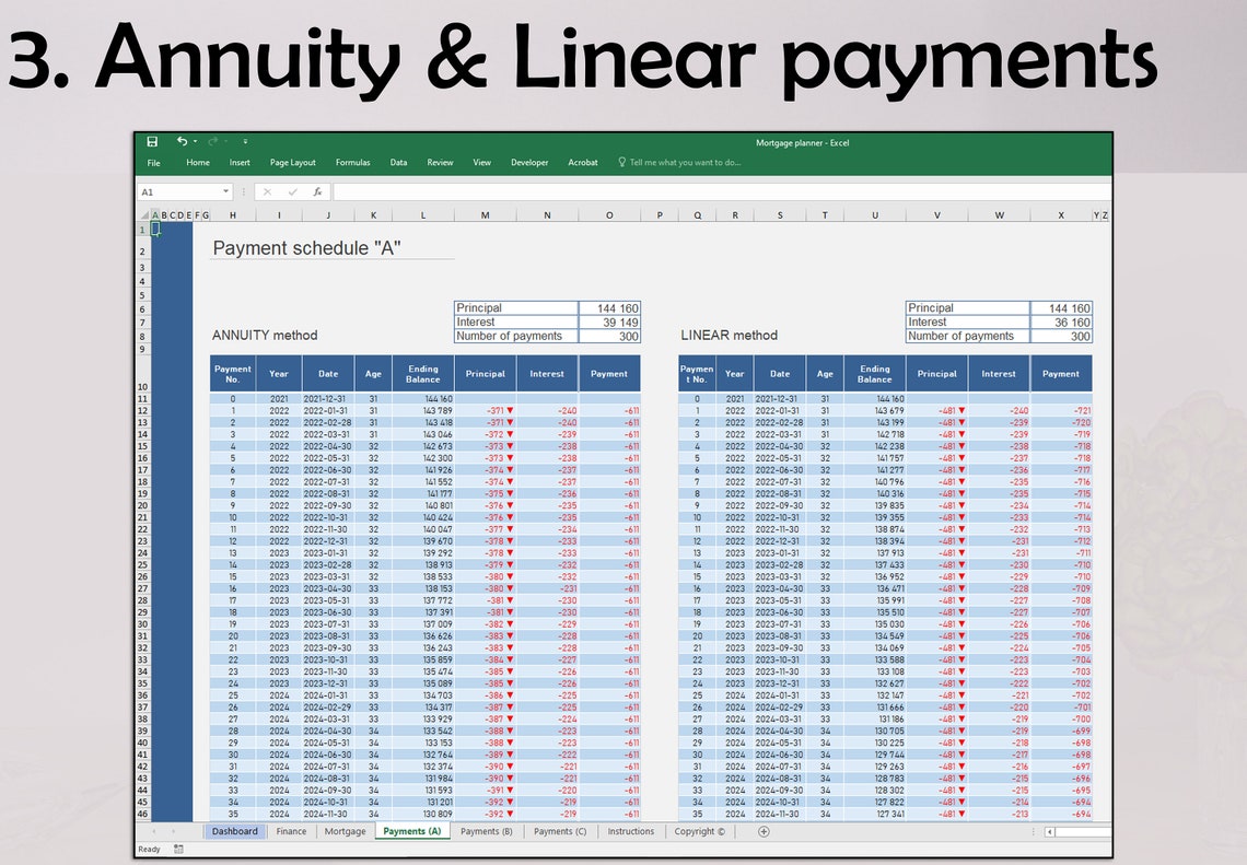 Excel Mortgage Template Mortgage planner Loan calculator | Etsy