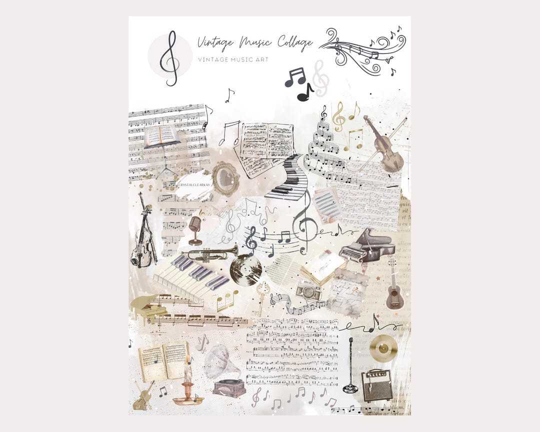 Vintage Music Collage | Music Print | Music Digital Art | Music Design ...