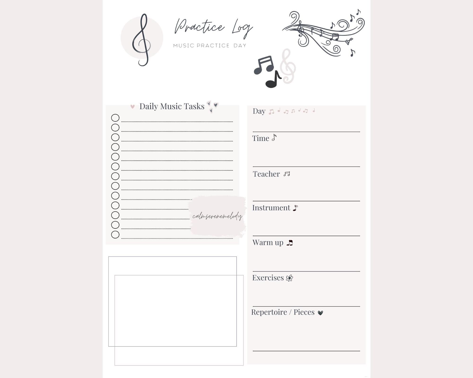 Music Practice Log | Music Lesson | Music Student | Music Teacher ...