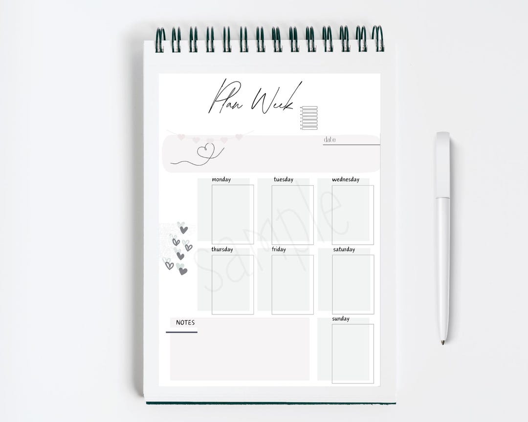 Digital Printable Plan Week 7 Day Weekly Planner Weekly Printable ...