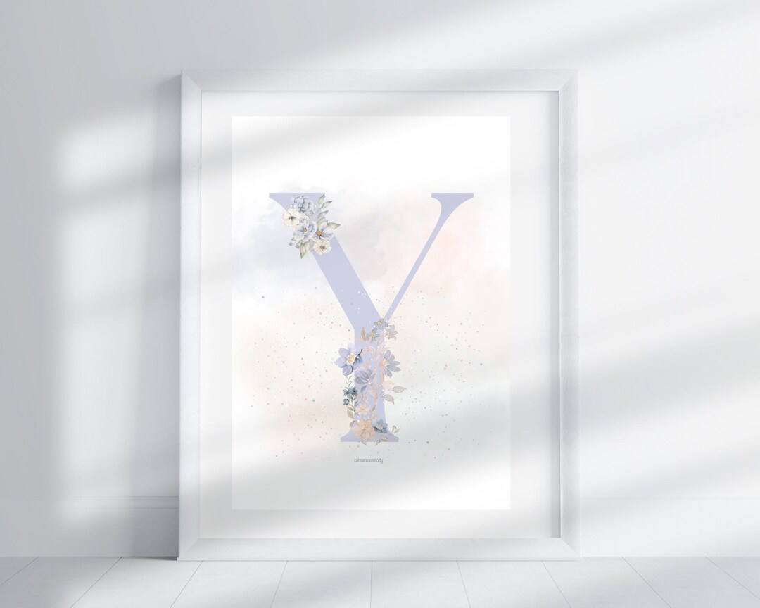 Letter Y - Light Indigo Floral | Letter Print | Alphabet Print ...