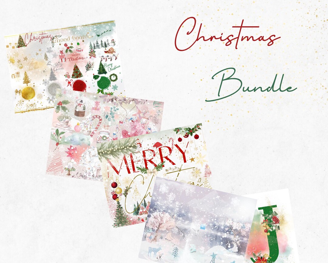 Christmas Bundle Digital Printable Christmas Snow Red Gold Green Silver ...