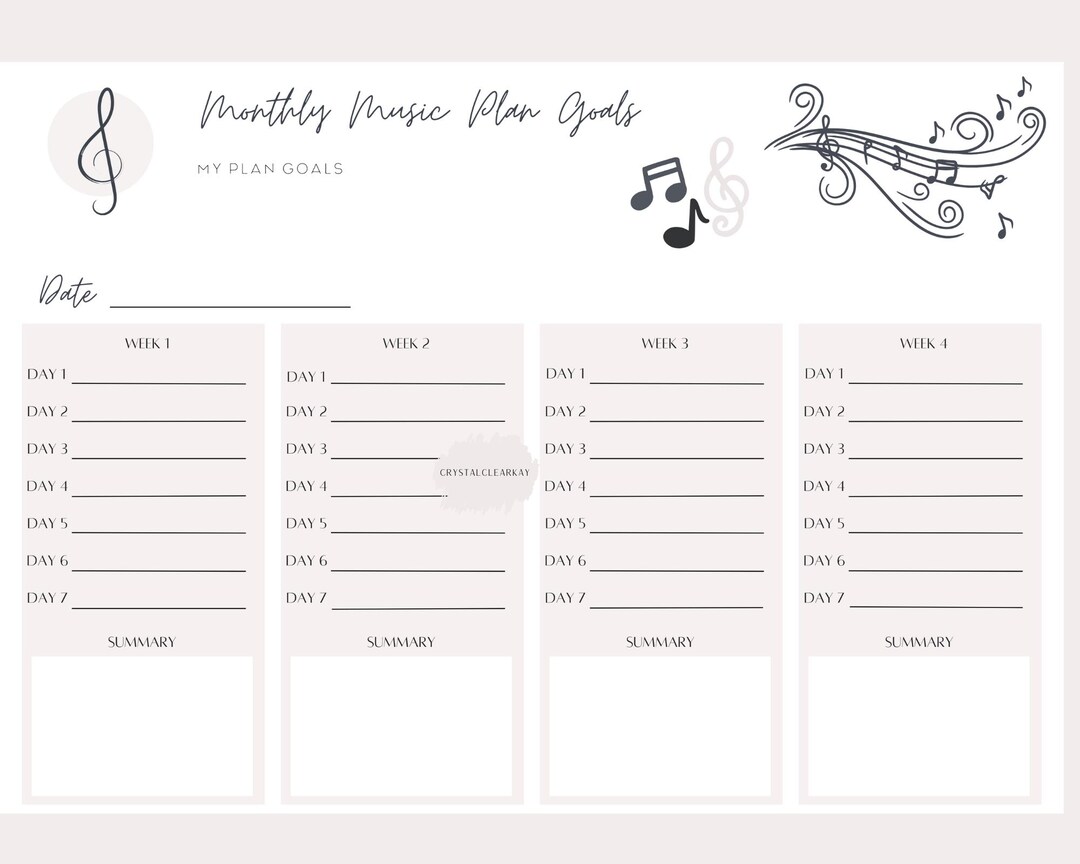 My Monthly Music Plan Goals Music Planner Music Student Planning Music ...