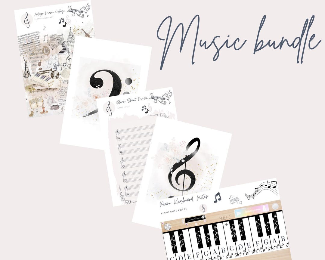 Music Bundle Treble Clef Print Bass Clef Print Sleek Wooden Piano Note ...
