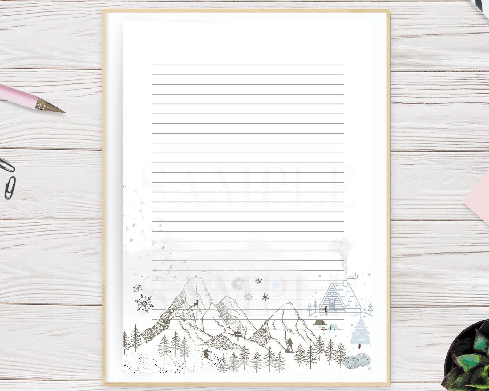 Snowy Mountains Notes Printable Winter Snow Christmas Outdoor Retreat ...