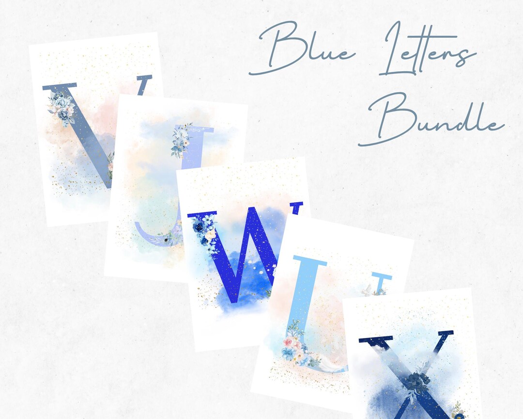 Blue Letters Bundle | Digital Printable | Blue Colourway | Blue Floral ...