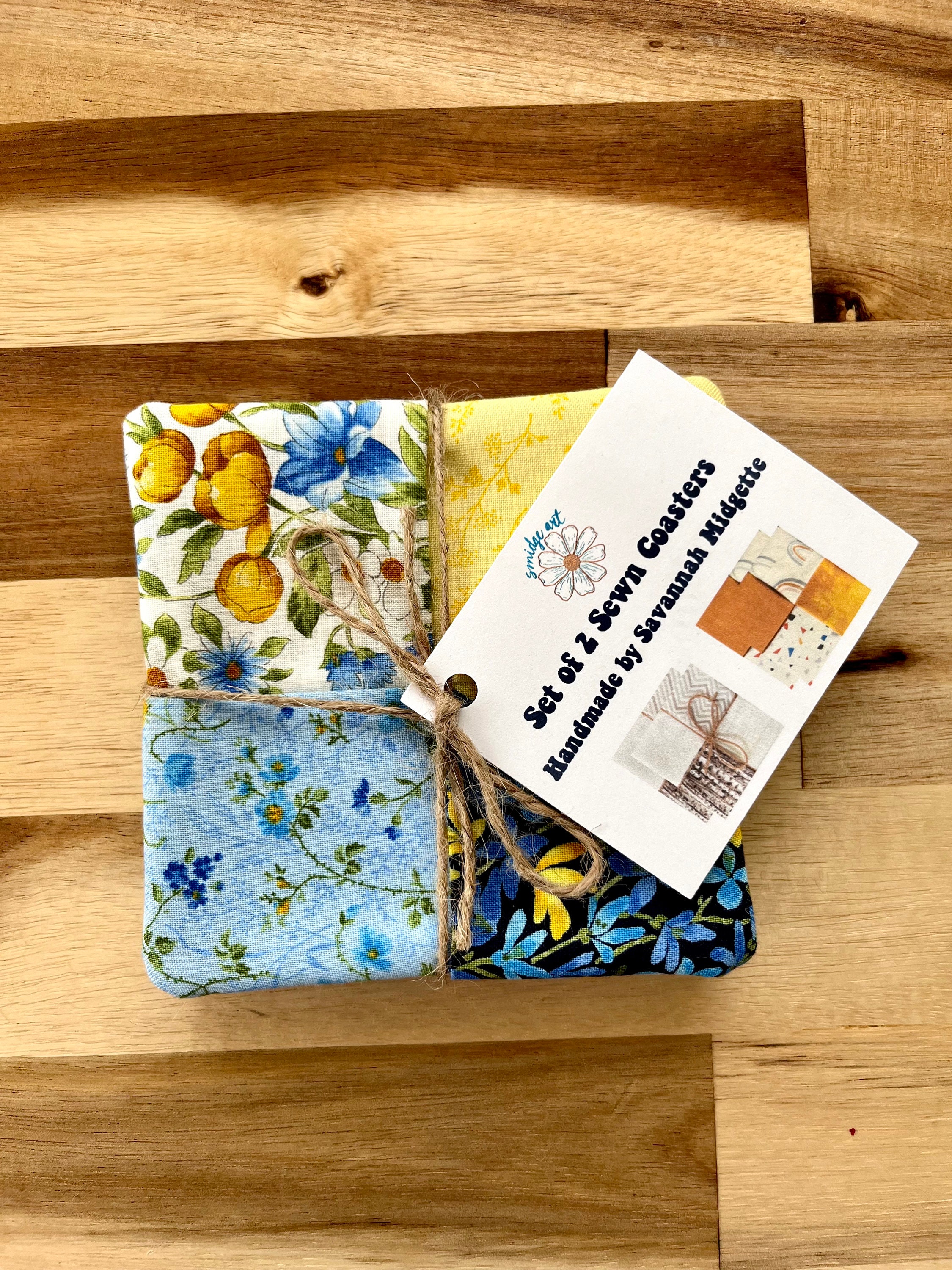 Set of 2 Sewn Fabric Coasters Multicolored Coaster Handmade Fabric Sewn ...