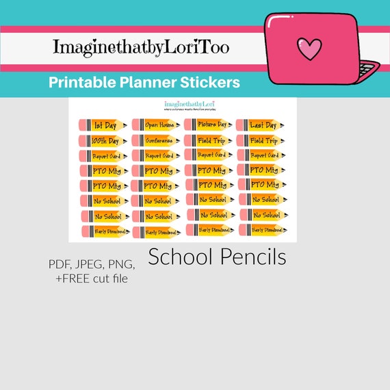Printable School Pencil Teacher Planner Stickers Digital | Etsy