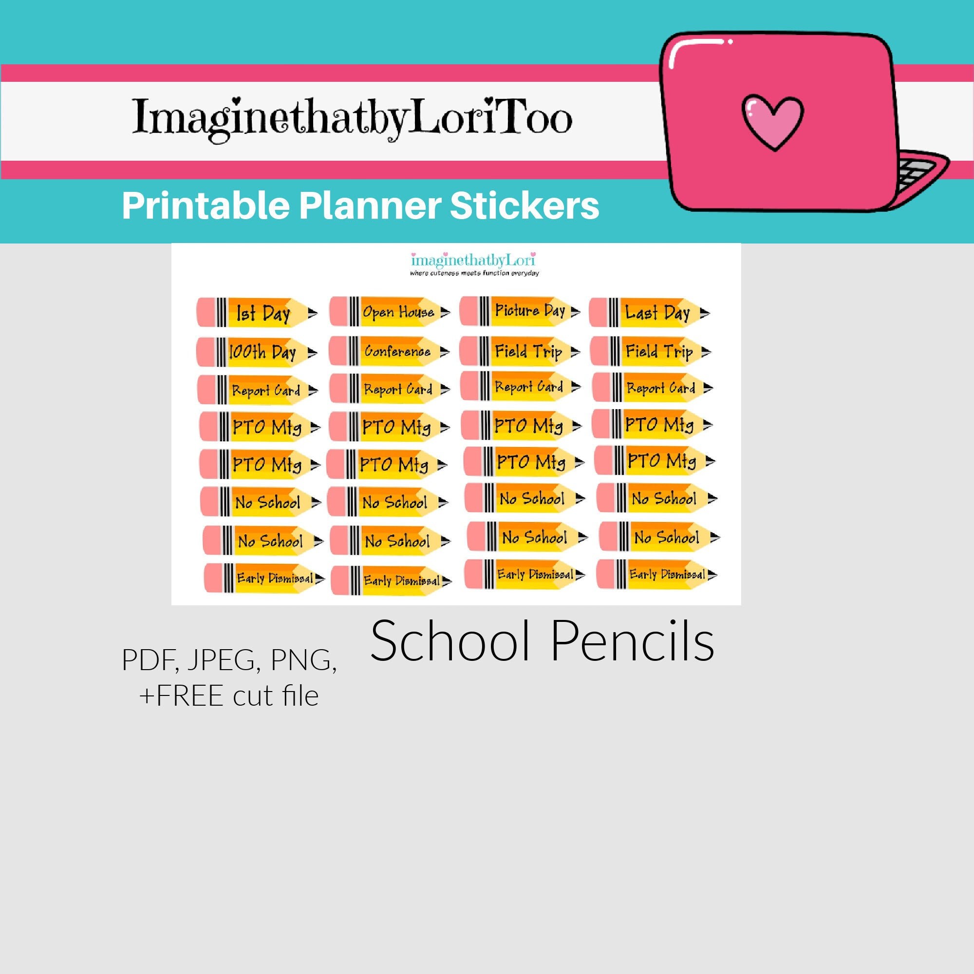 Printable School Pencil Teacher Planner Stickers Digital Download - Etsy