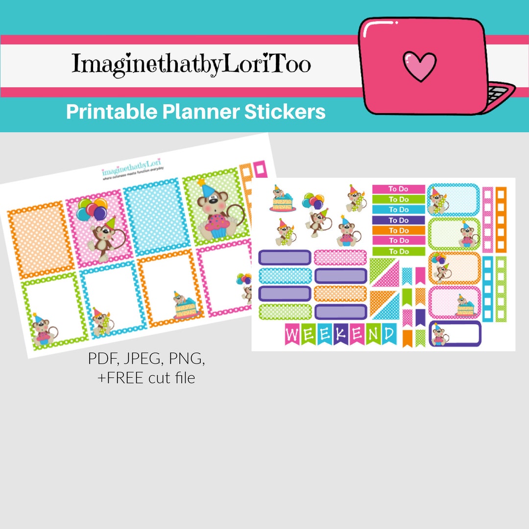 Printable Birthday Monkey Planner Stickers Digital Download - Etsy