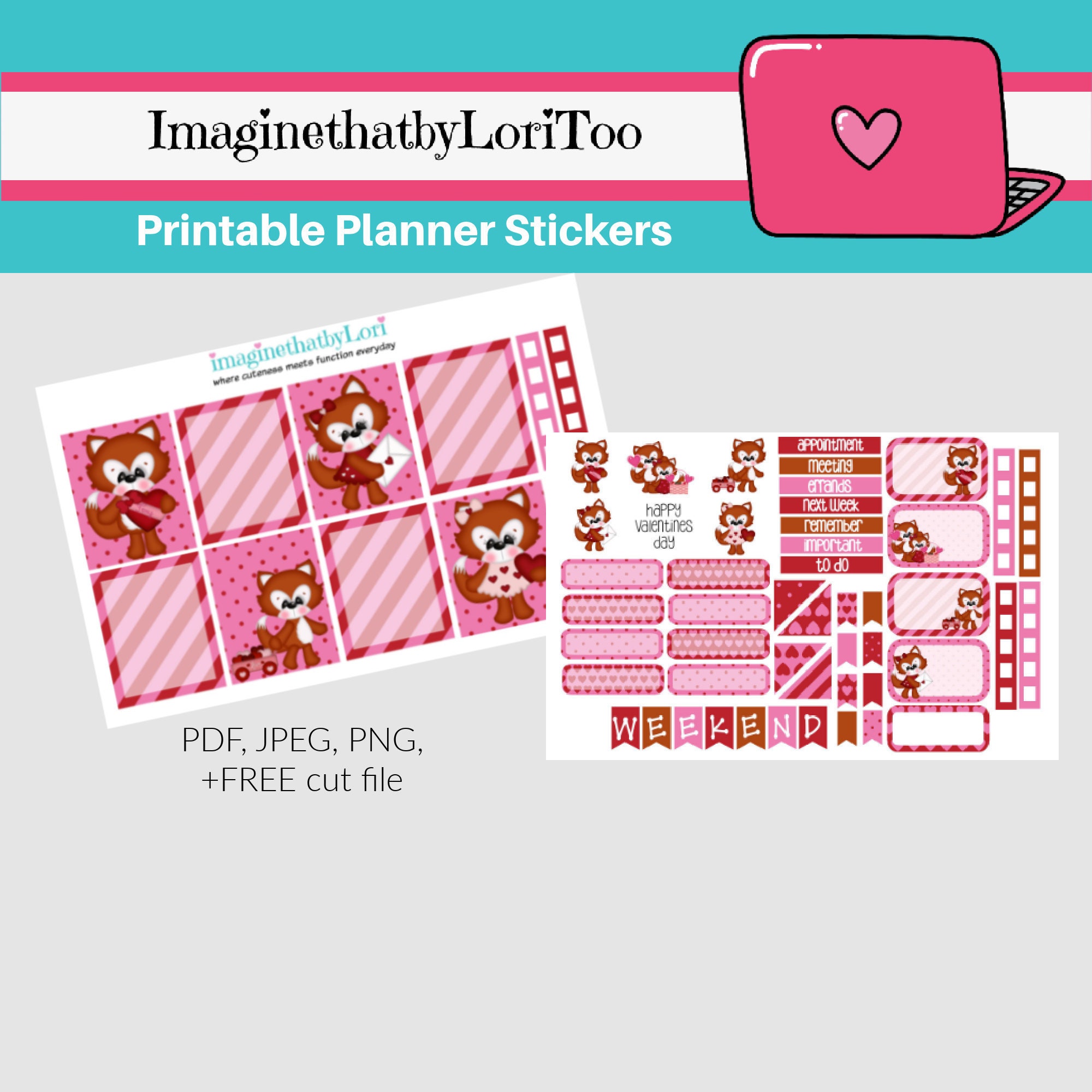 Printable Foxy Fox Valentine Planner Stickers Digital Download - Etsy