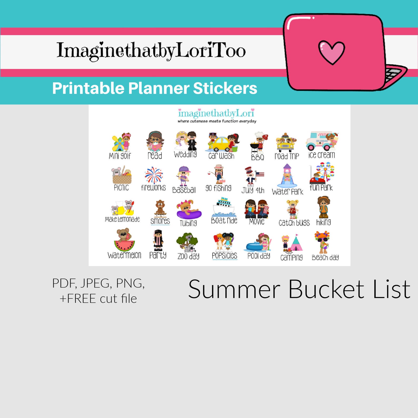 Printable Summer Bucket List planner stickers Digital | Etsy