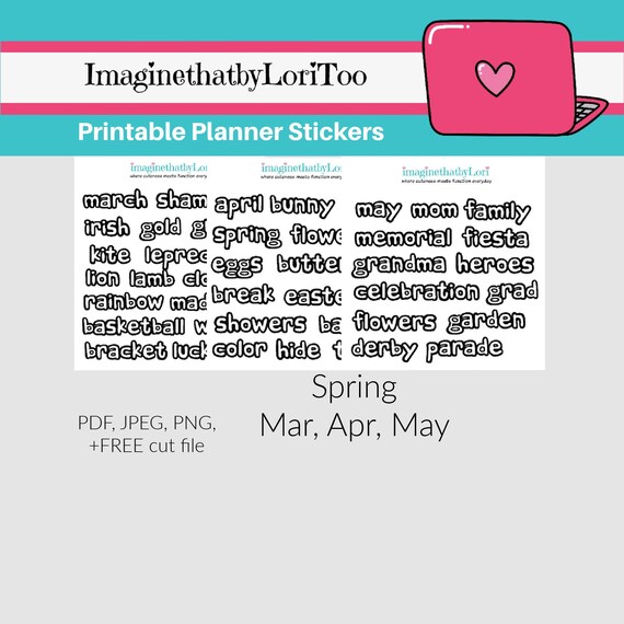 Printable Spring Script Bubble Words March April May Planner | Etsy