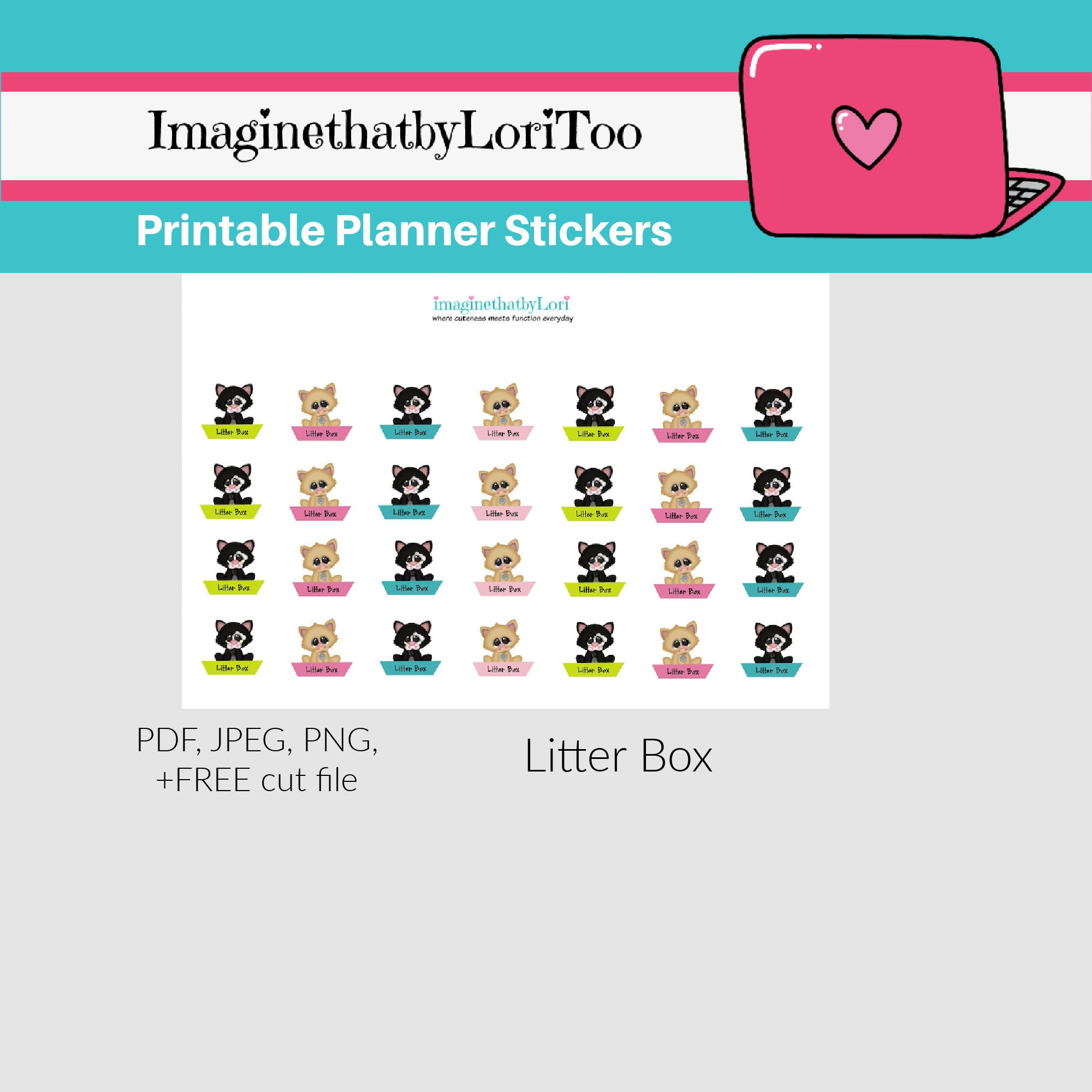 Printable Litter Box Change Cat Kitty Kitten Chore Pet Planner Stickers ...