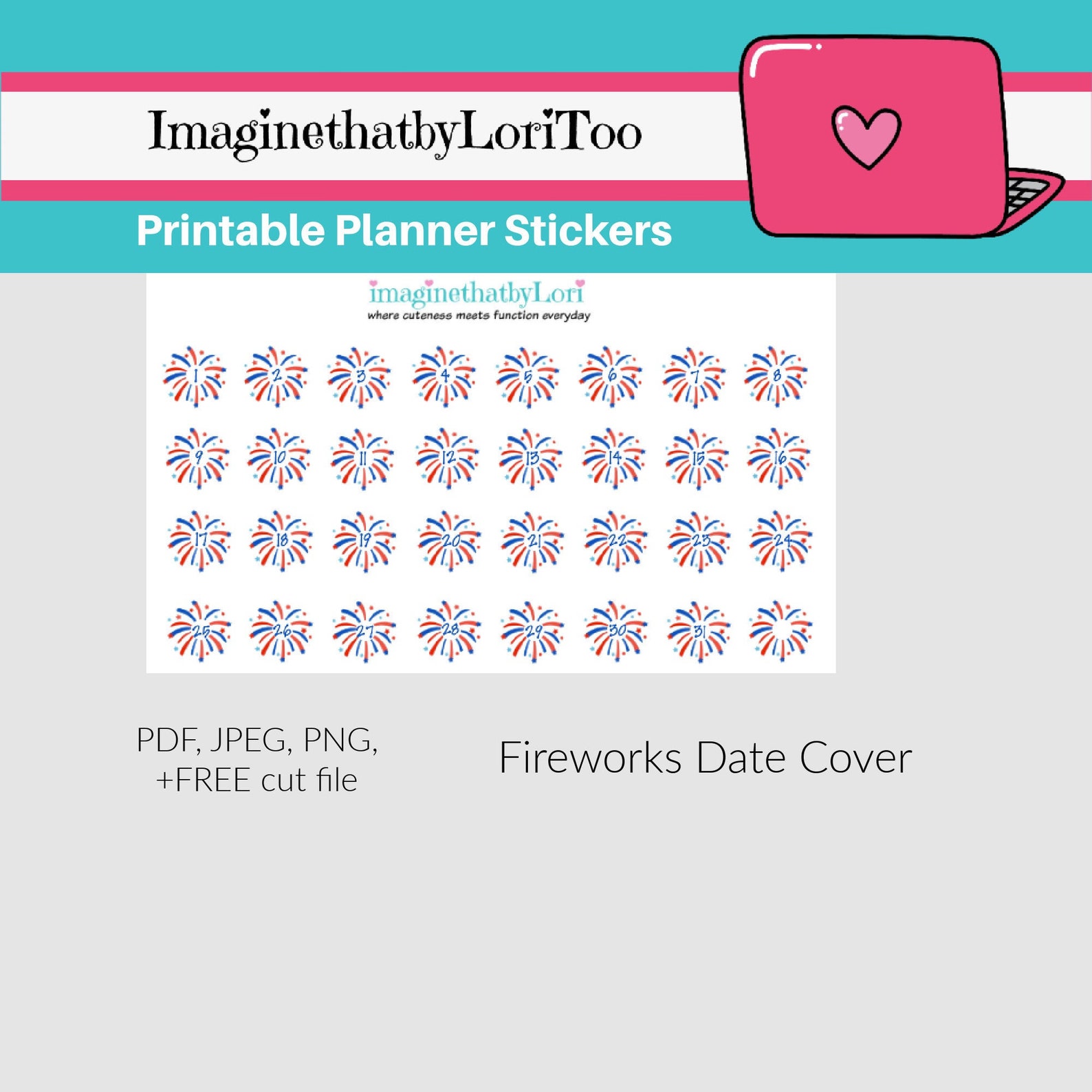 Printable Fireworks Date Cover Count Down Planner Stickers Digital ...