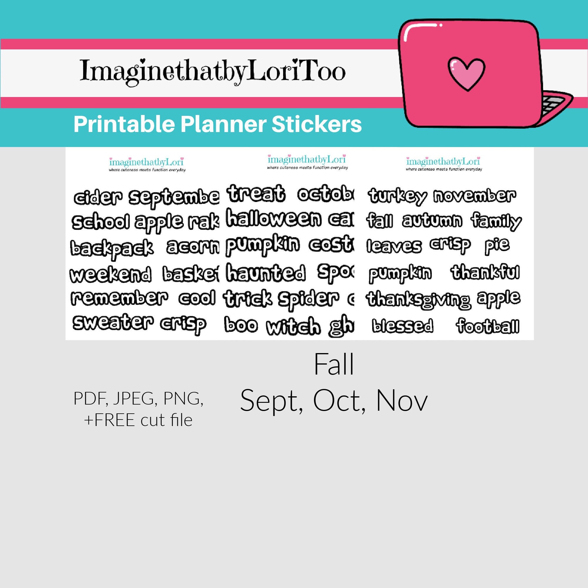 Printable Fall Script Bubble Words September October November Planner ...