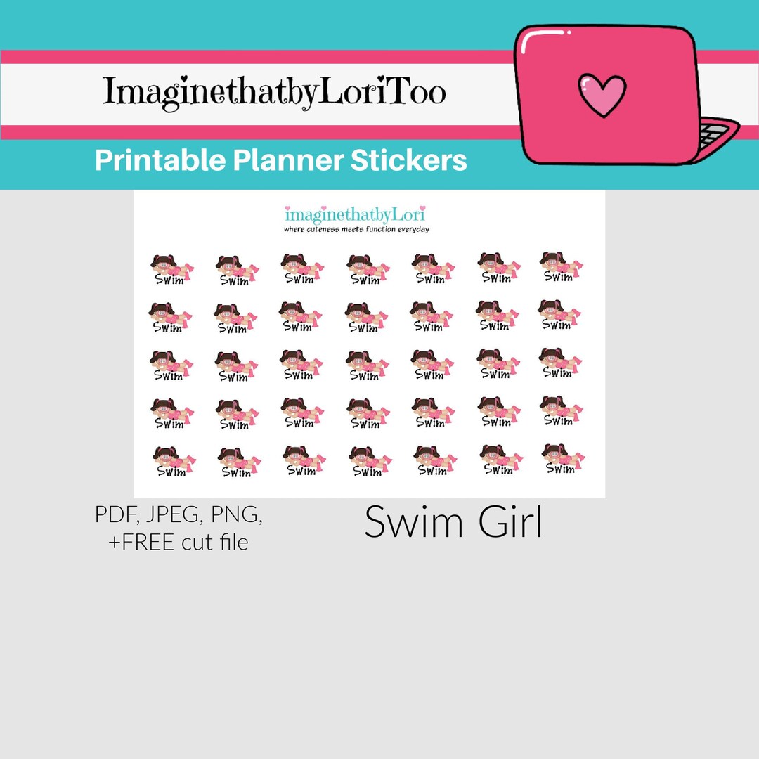 Swim Girl Swimming Lessons Pool Day Planner Stickers Digital Download ...