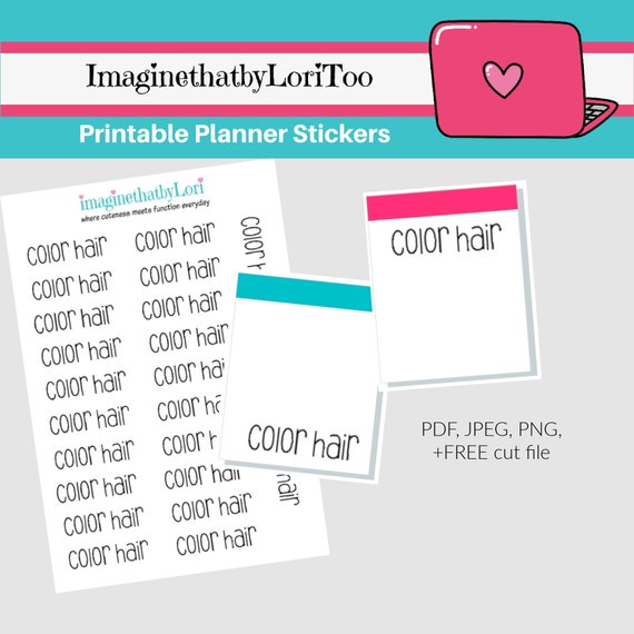 Printable Script Color Hair Planner Stickers Digital Download - Etsy