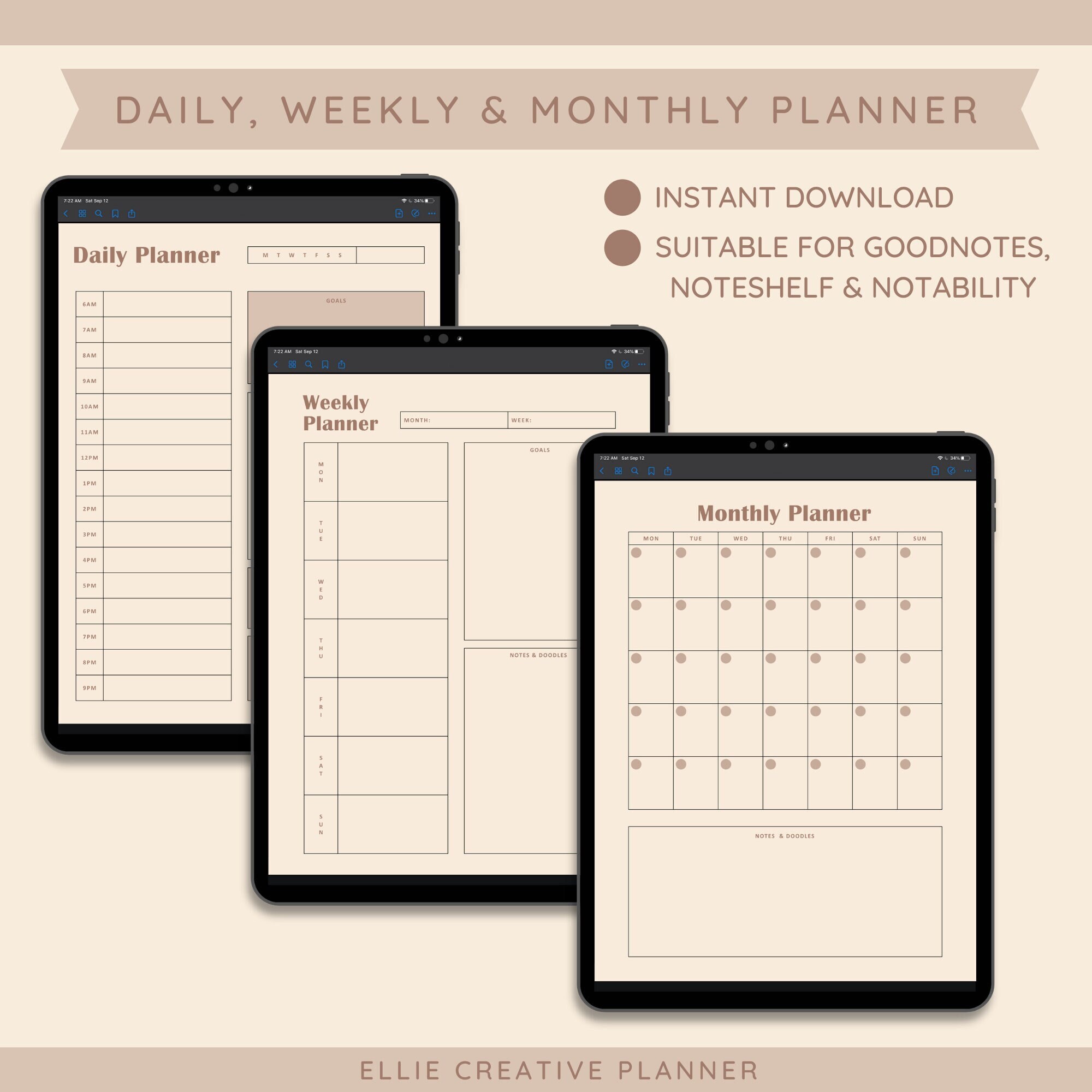 Daily Weekly & Monthly Goodnotes Template Daily Planner - Etsy