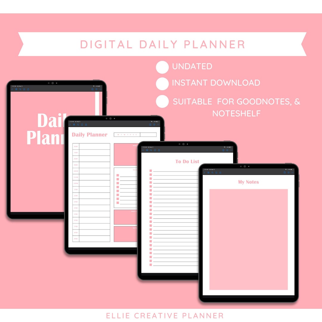 Undated Daily Digital Planner | 2024 Undated iPad Planner | to Do List ...