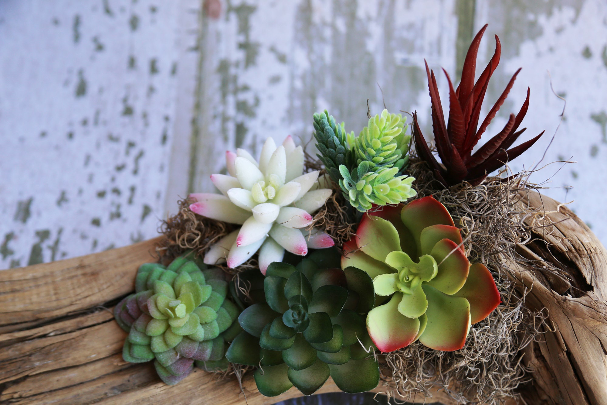Driftwood & Faux/fake Succulent Centerpiece/accent, Faux Succulent ...